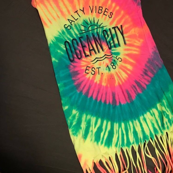 Sunsations | Dresses | Nwt Summer Beach Dress Ocean City Fringe Tye Die ...